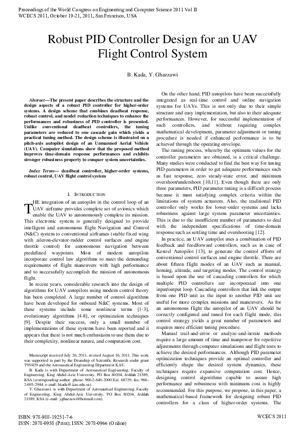 (PDF) Robust PID Controller Design for an UAV Flight Control System