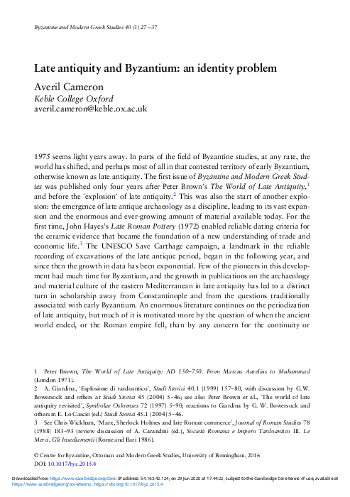 (PDF) Late antiquity and Byzantium: an identity problem