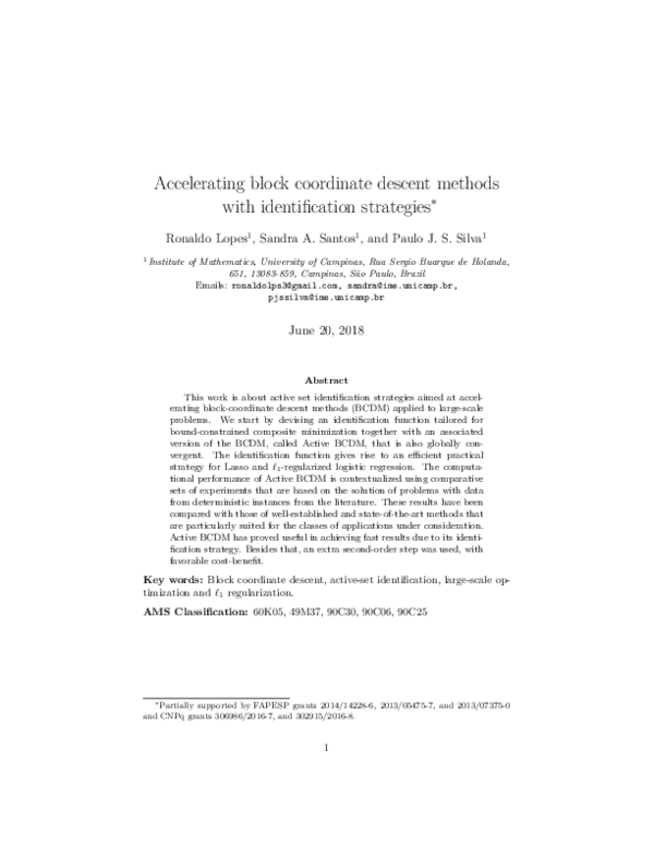 (PDF) Accelerating block coordinate descent methods with identification strategies