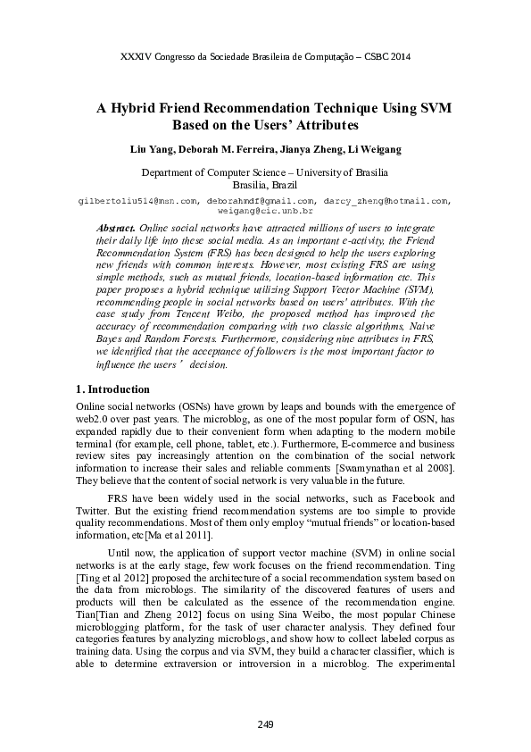 (PDF) Hybrid SVM-Based Friend Recommendation System