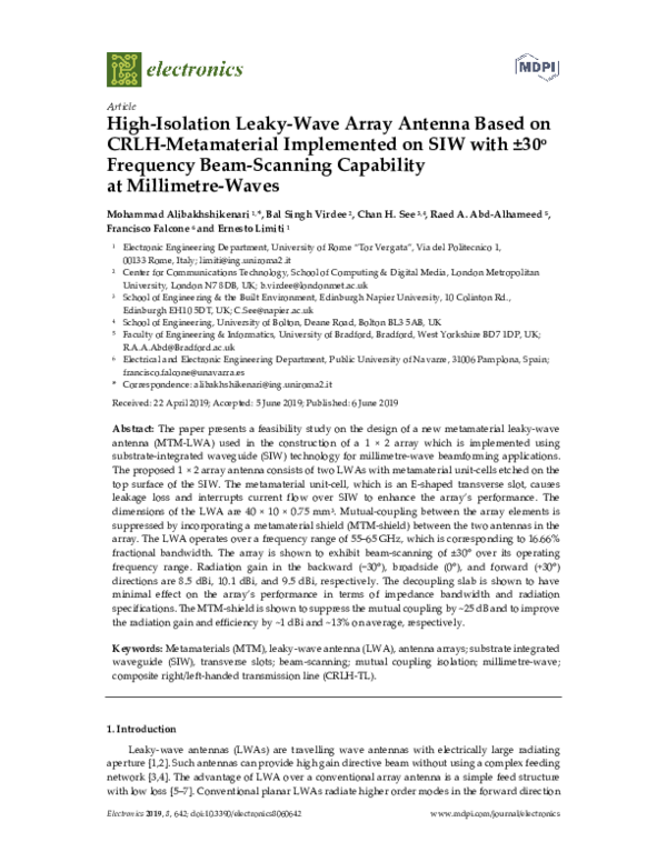 (PDF) High-Isolation Leaky-Wave Array Antenna Based on CRLH-Metamaterial Implemented on SIW with ...