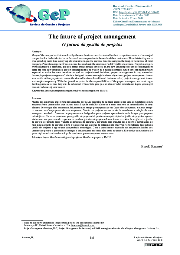 (PDF) The future of project management