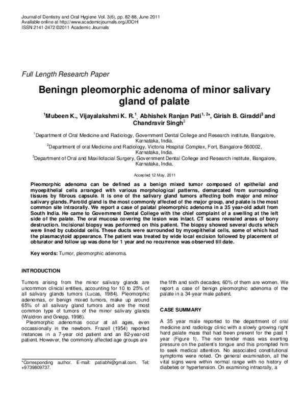 (PDF) Beningn pleomorphic adenoma of minor salivary gland of palate ...
