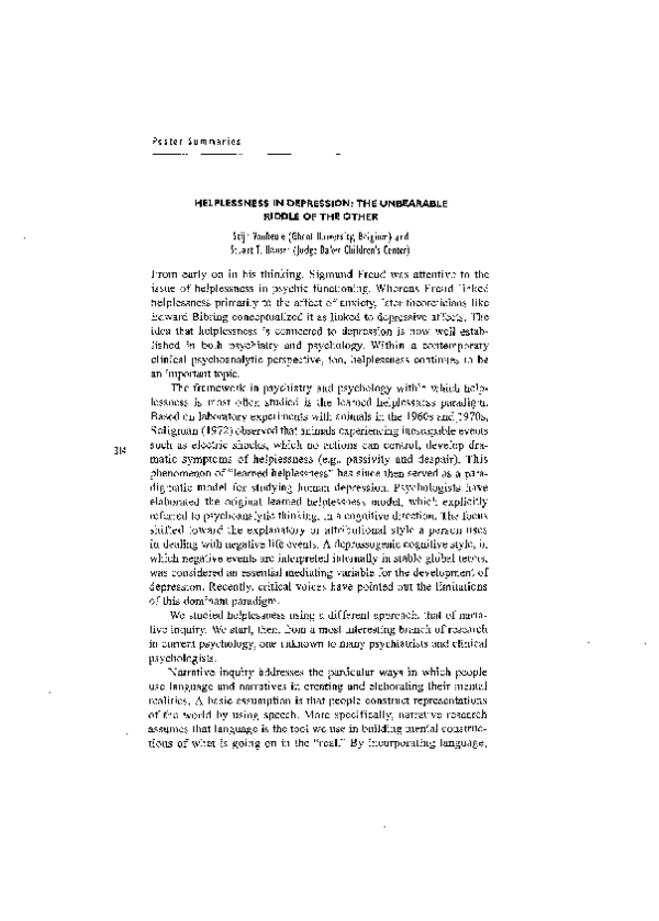 (PDF) Helplessness in depression: the unbearable riddle of the other
