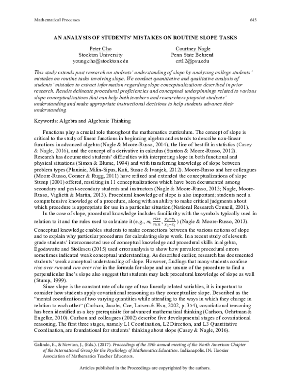 (PDF) An Analysis of Students' Mistakes on Routine Slope Tasks