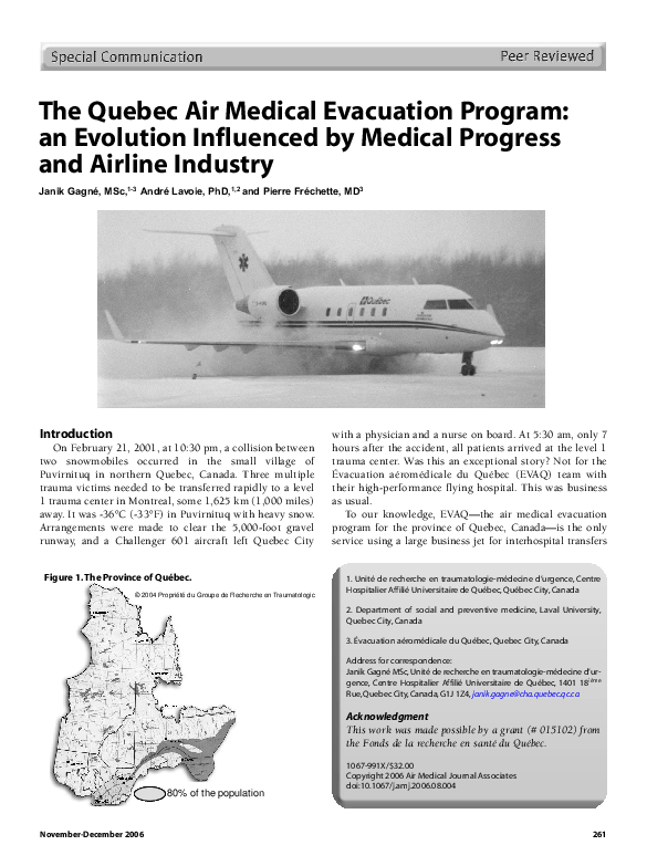 (PDF) The Quebec air medical evacuation program: An evolution ...