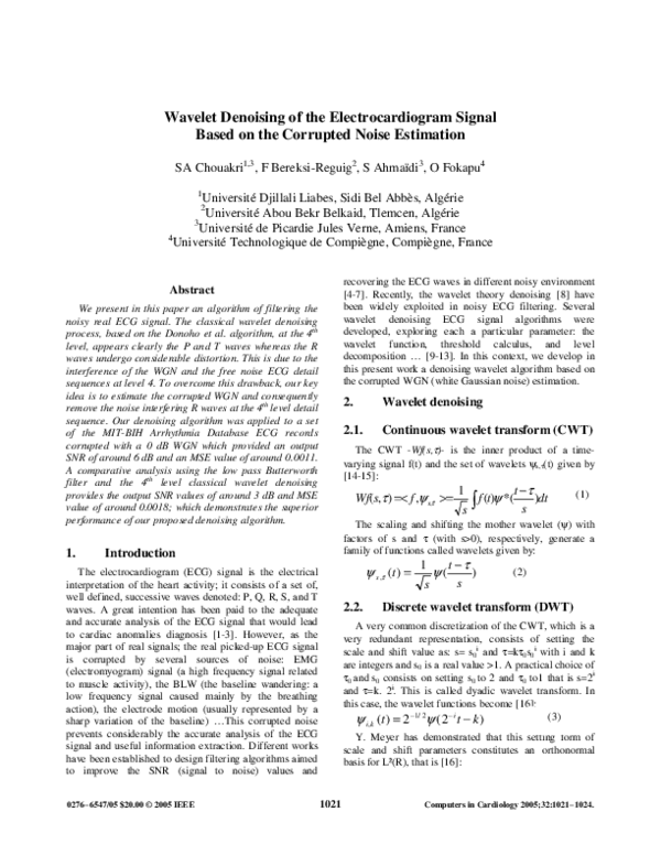 (PDF) Wavelet denoising of the electrocardiogram signal based on the corrupted noise estimation