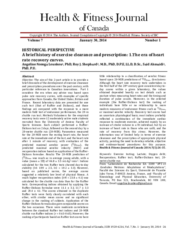 (PDF) A brief history of exercise clearance and prescription: 1.The era ...