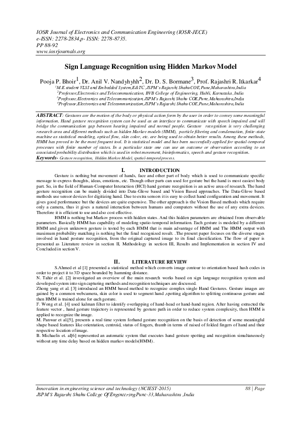 (PDF) Sign Language Recognition using Hidden Markov Model