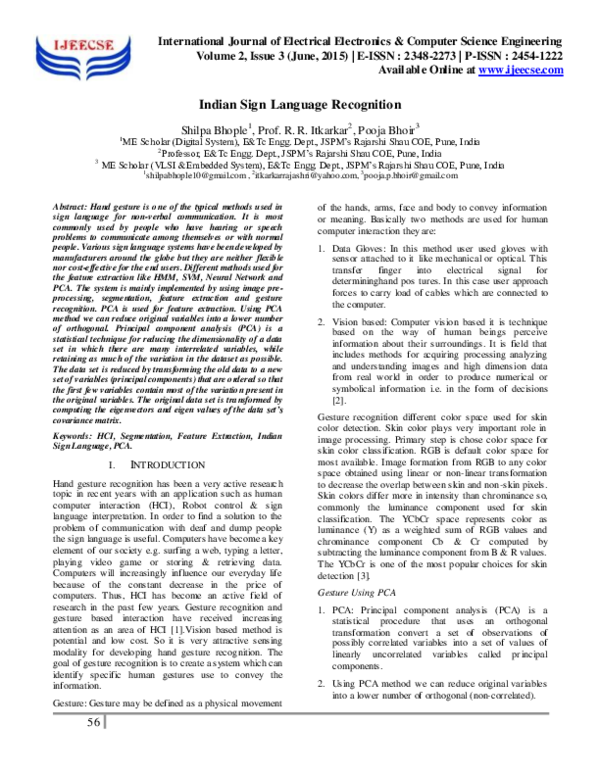 Pdf Indian Sign Language Recognition