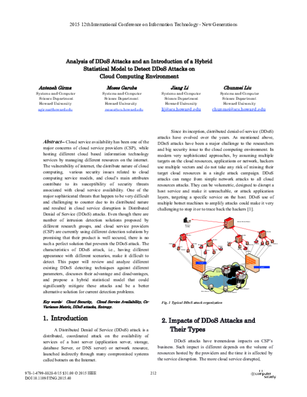 Pdf Analysis Of Ddos Attacks And An Introduction Of A Hybrid Statistical Model To Detect Ddos