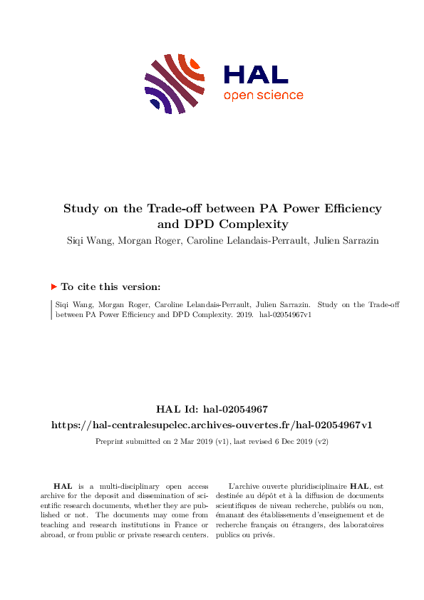 (PDF) Study on the Trade-off between PA Power Efficiency and DPD Complexity