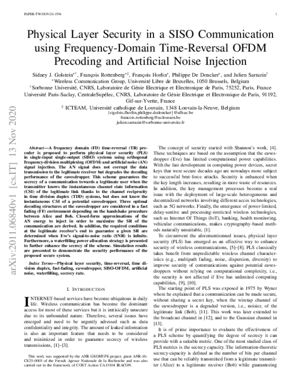 (PDF) Physical Layer Security in a SISO Communication using Frequency-Domain Time-Reversal OFDM ...