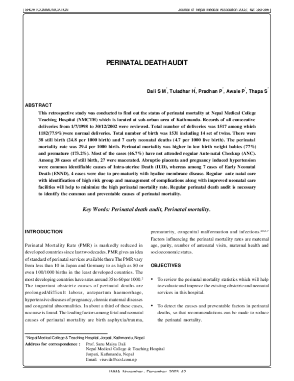 (PDF) Perinatal Death Audit