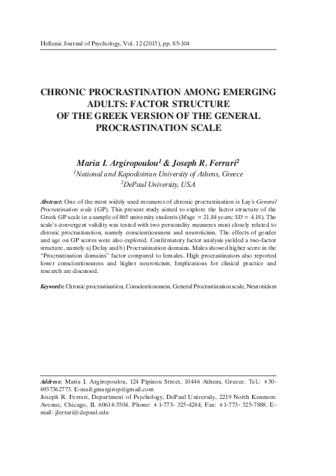 (PDF) Chronic Procrastination Among Emerging Adults: Factor Structure ...