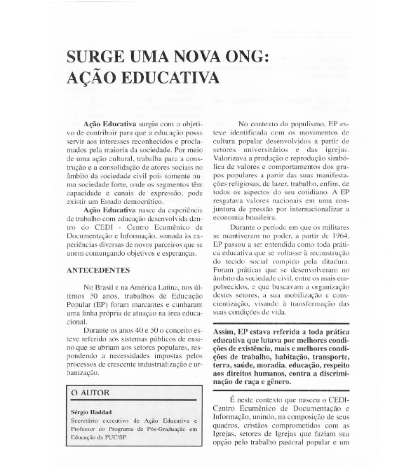 (PDF) Surge uma nova ONG: Ação Educativa