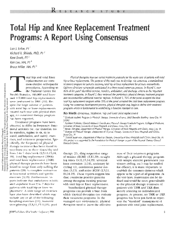 (PDF) Total Hip and Knee Replacement Treatment Programs: A Report Using ...