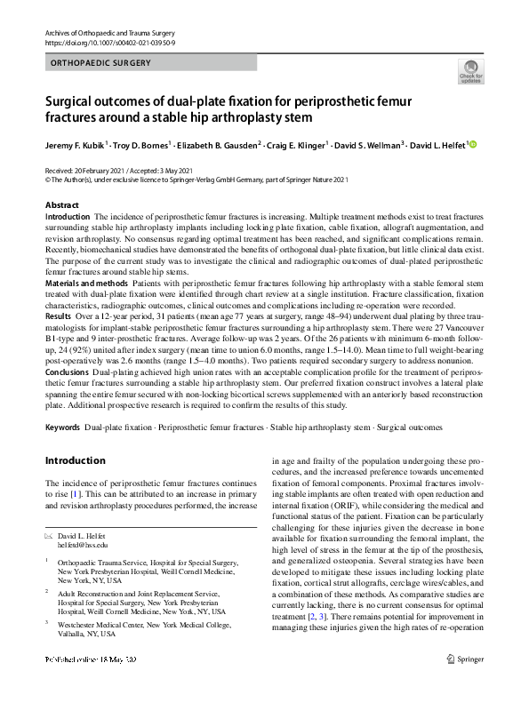 (PDF) Surgical outcomes of dual-plate fixation for periprosthetic femur ...
