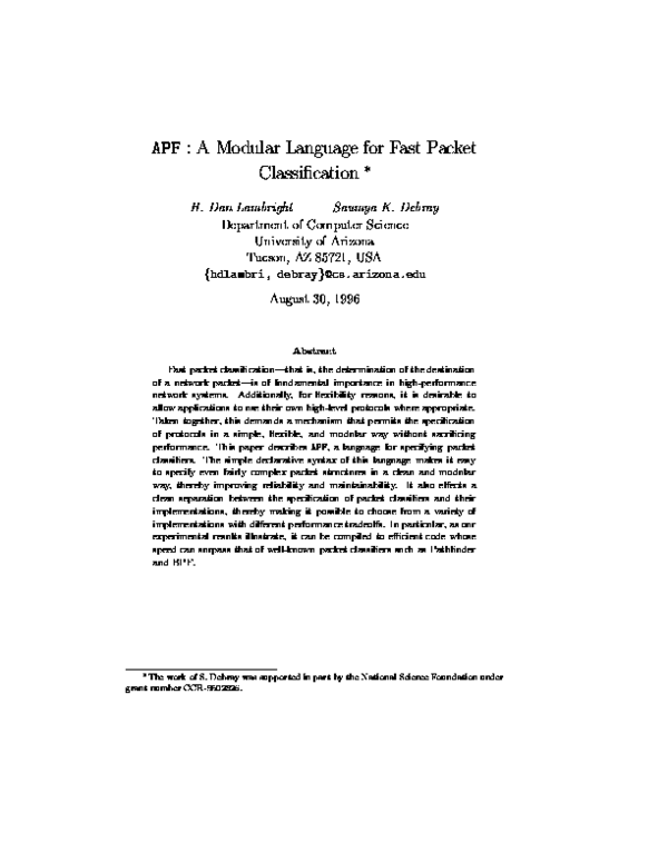 (PDF) APF: A Modular Language for Fast Packet Classification | Dan ...