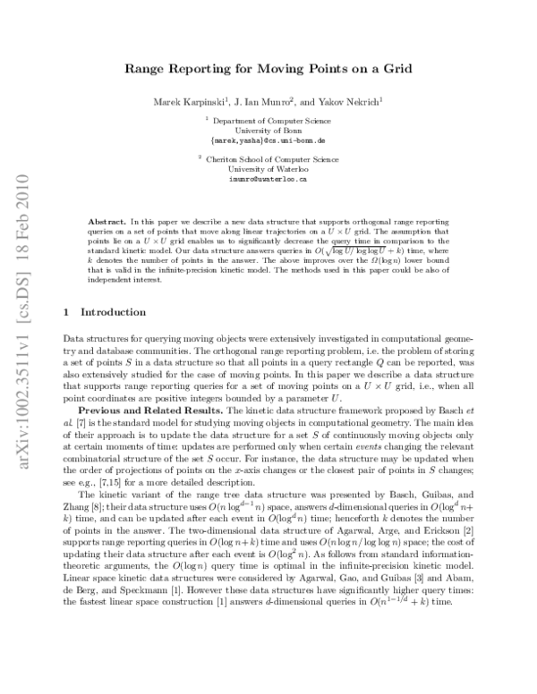 (PDF) Range Reporting for Moving Points on a Grid