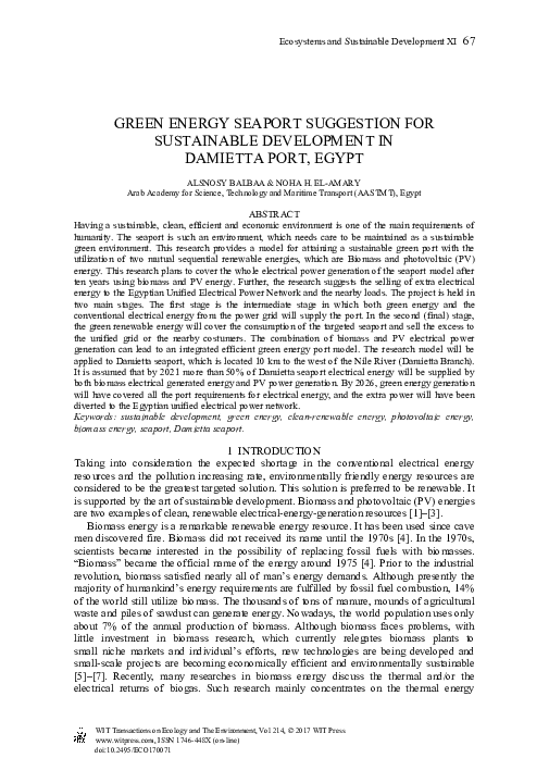 (PDF) Green Energy Seaport Suggestion for Sustainable Development in Damietta Port, Egypt