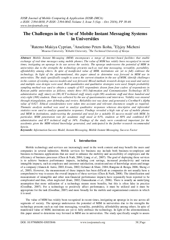 Pdf The Challenges In The Use Of Mobile Instant Messaging Systems In Universities