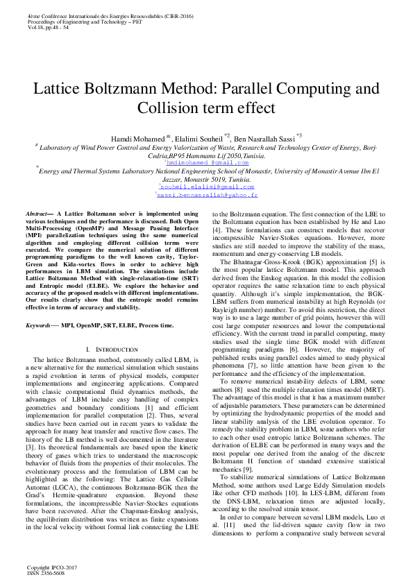 Pdf Lattice Boltzmann Method Parallel Computing And Collision Term