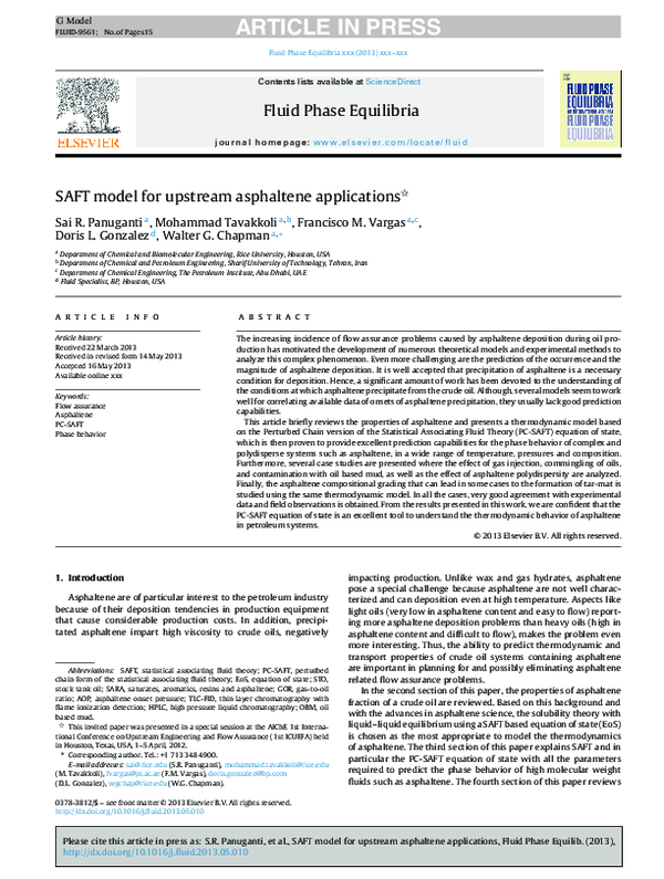 (PDF) SAFT model for upstream asphaltene applications