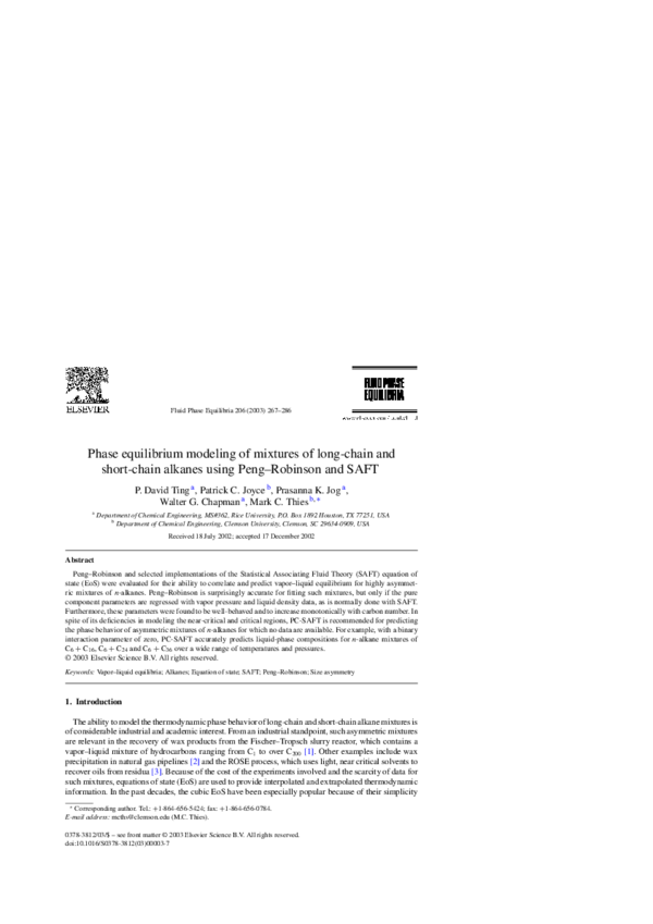 (PDF) Phase equilibrium modeling of mixtures of long-chain and short-chain alkanes using Peng ...