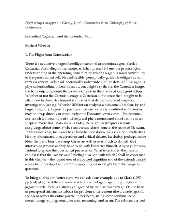 (PDF) Embodied cognition and the extended mind