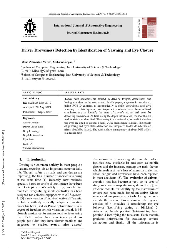 (PDF) Driver Drowsiness Detection by Identification of Yawning and Eye ...