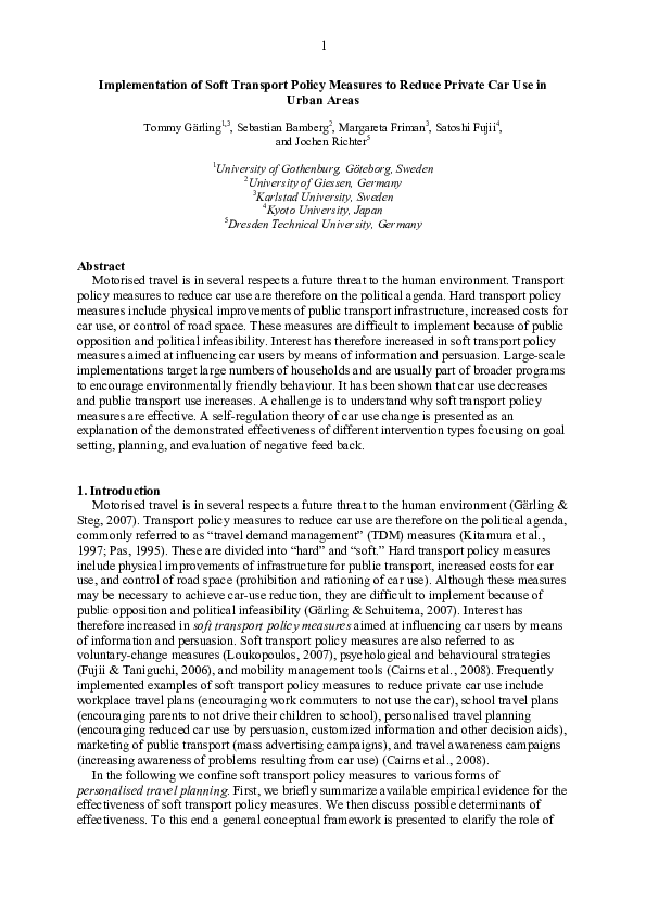 (PDF) Implementation of Soft Transport Policy Measures to Reduce ...