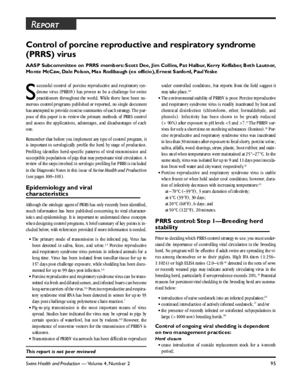 (PDF) Control of porcine reproductive and respiratory syndrome (PRRS) virus