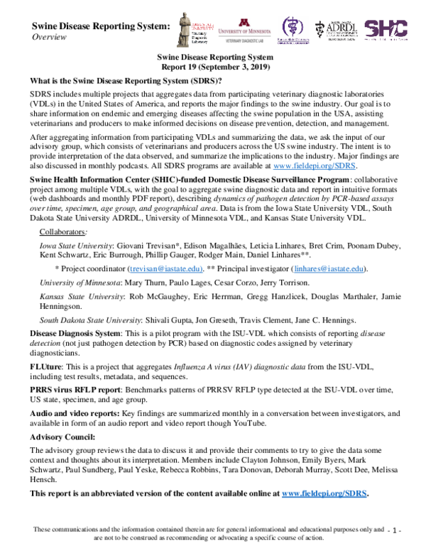 (PDF) Swine Disease Reporting System : Overview Swine Disease Reporting ...