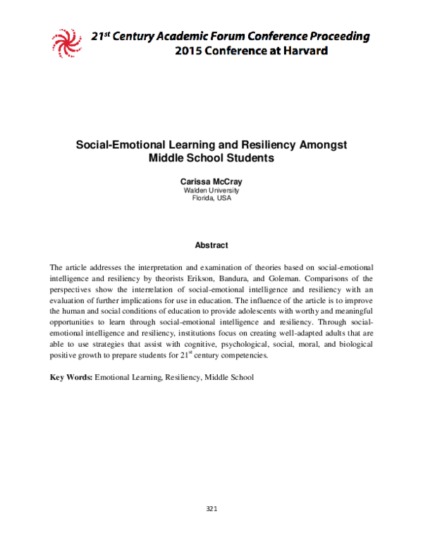 (PDF) Social-Emotional Learning and Resiliency Amongst Middle School ...