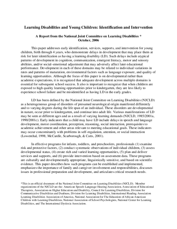 (PDF) Learning Disabilities and Young Children: Identification and Intervention
