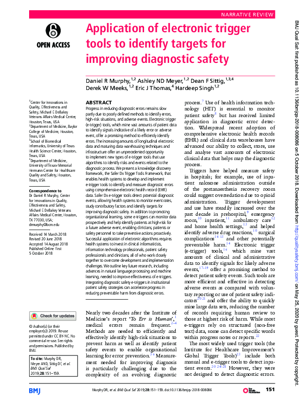 Pdf Application Of Electronic Trigger Tools To Identify Targets For Improving Diagnostic Safety