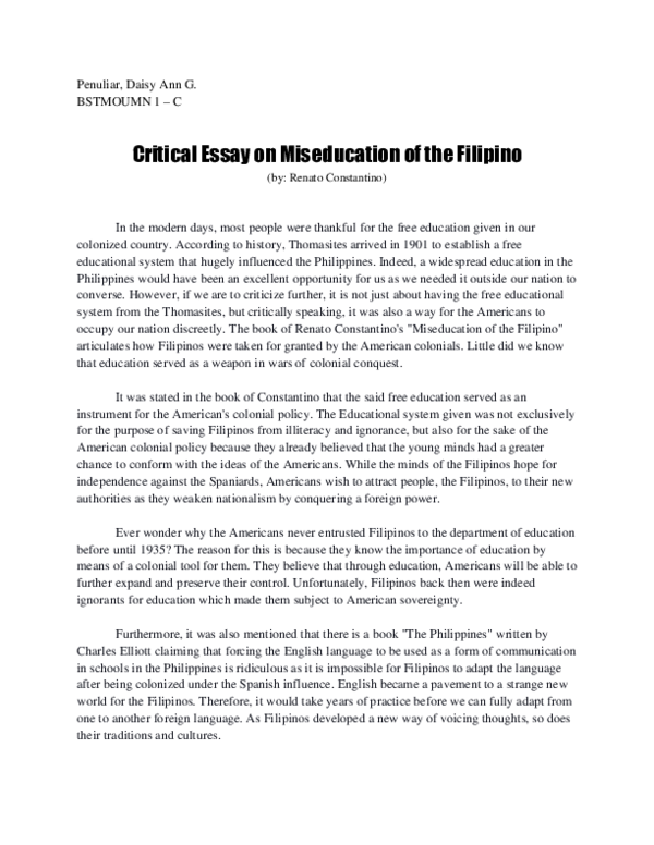 (PDF) Miseducation of the Filipino: A Critical Essay