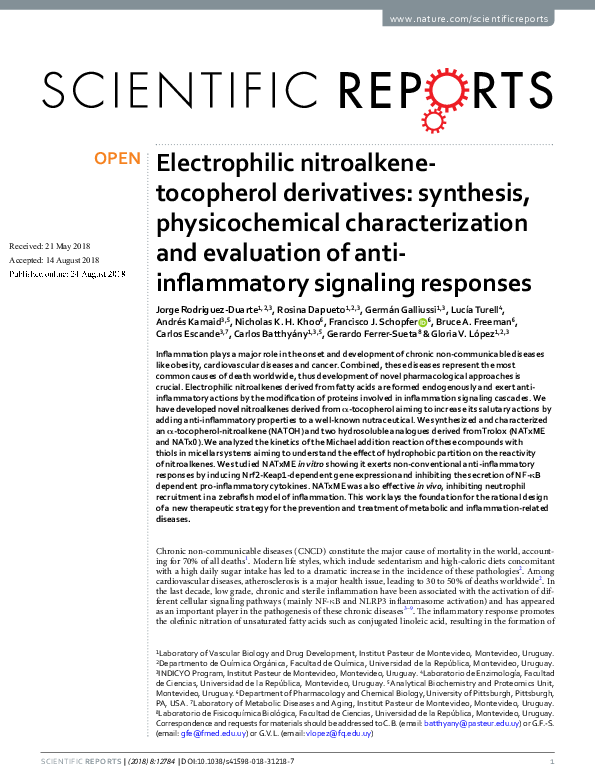 (PDF) Electrophilic nitroalkene-tocopherol derivatives: synthesis ...