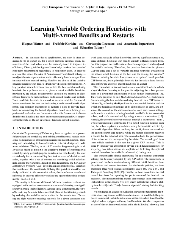 (PDF) Learning Variable Ordering Heuristics with Multi-Armed Bandits and Restarts