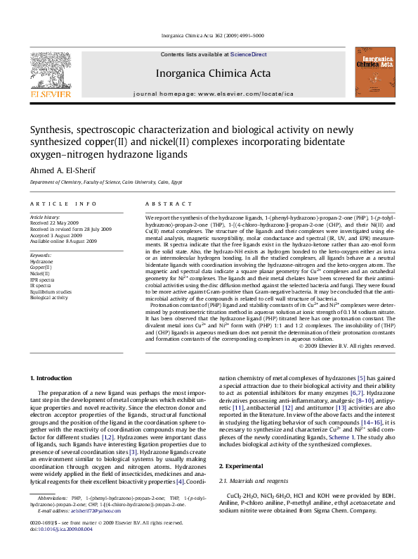 (PDF) Synthesis, spectroscopic characterization and biological activity on newly synthesized ...