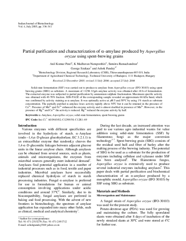(PDF) Partial purification and characterization of α-amylase produced by Aspergillus oryzae ...