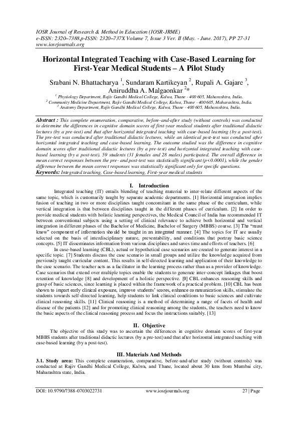 (PDF) Horizontal Integrated Teaching with Case-Based Learning for First ...