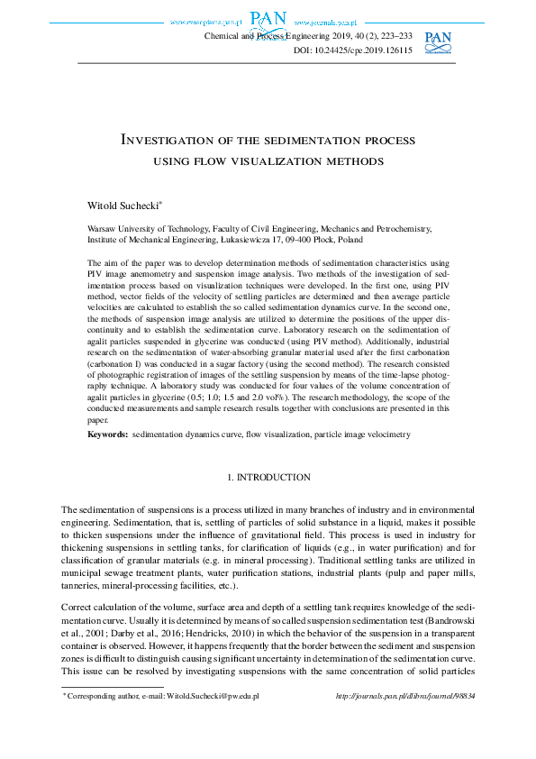 (PDF) Investigation of the sedimentation process using flow ...
