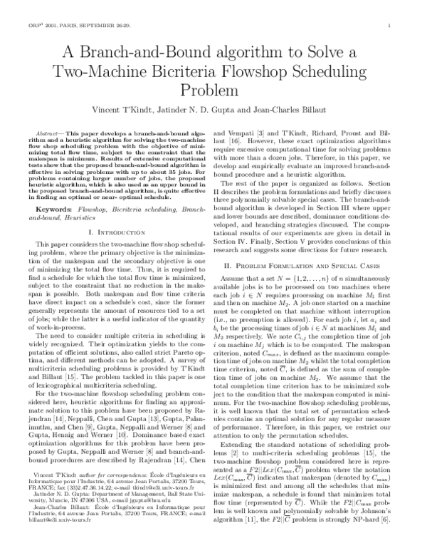 Pdf A Branch And Bound Algorithm To Solve A Two Machine Bicriteria Flowshop Scheduling Problem 3144