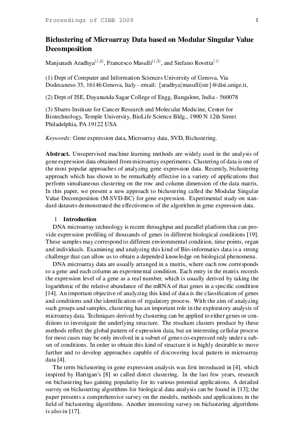 (PDF) Biclustering of Microarray Data based on Modular Singular Value Decomposition