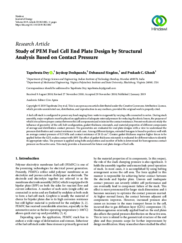 (PDF) Study of PEM Fuel Cell End Plate Design by Structural Analysis ...