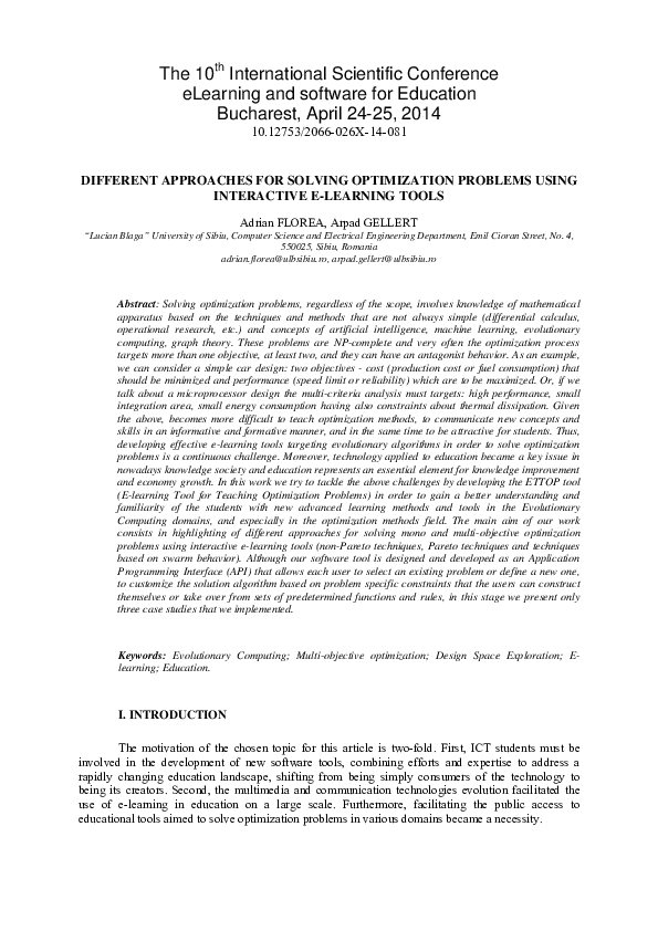 (PDF) X-14-081 Different Approaches for Solving Optimization Problems Using Interactive E ...