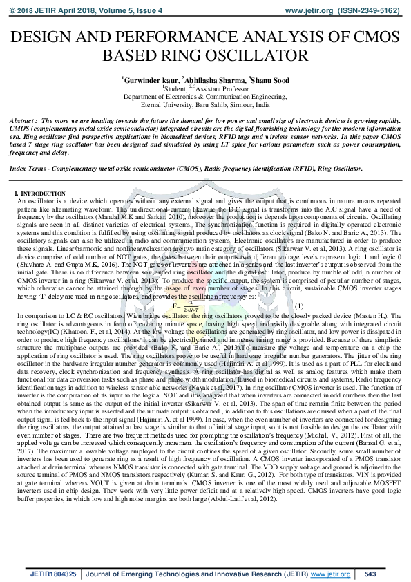 (PDF) Design and performance analysis of CMOS based ring oscillator