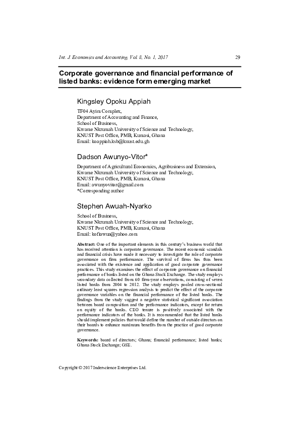 (PDF) Corporate Governance Impact on Bank Performance